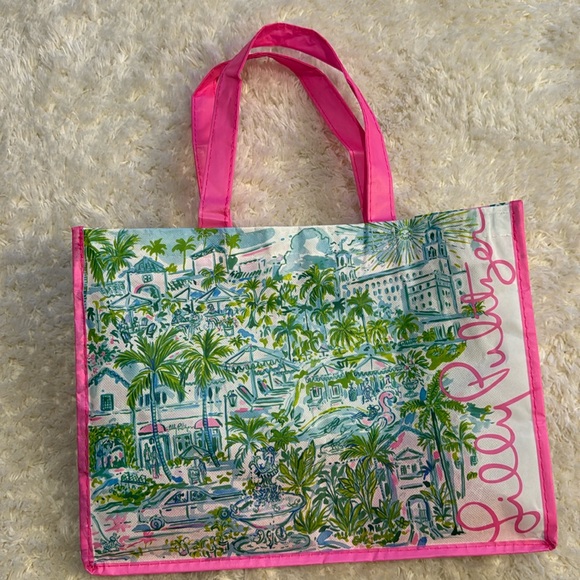 Lilly Pulitzer | Bags | Lily Pulitzer Pink And Green Palm Tree Reusable ...